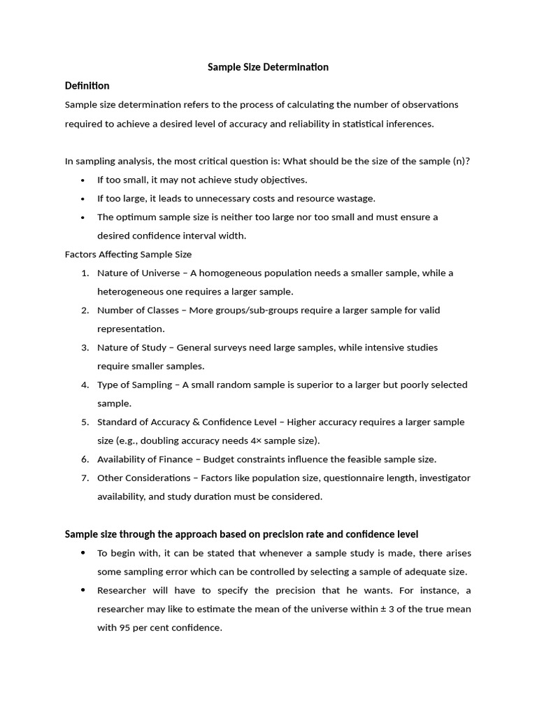 Sample Size Determination | PDF | Sample Size Determination | Sampling (Statistics)