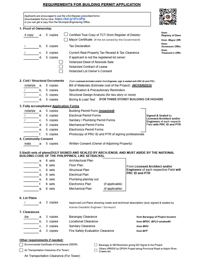 List of Requirements - Building Permit | PDF