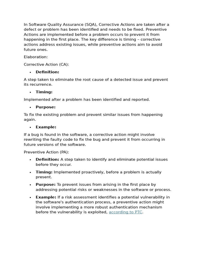 Corrective vs Preventive Actions in SQA | PDF