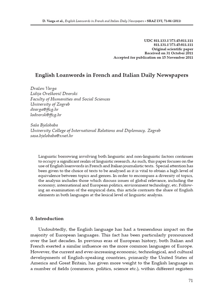 English Loanwords in French and Italian | PDF | Lexicon | Linguistics