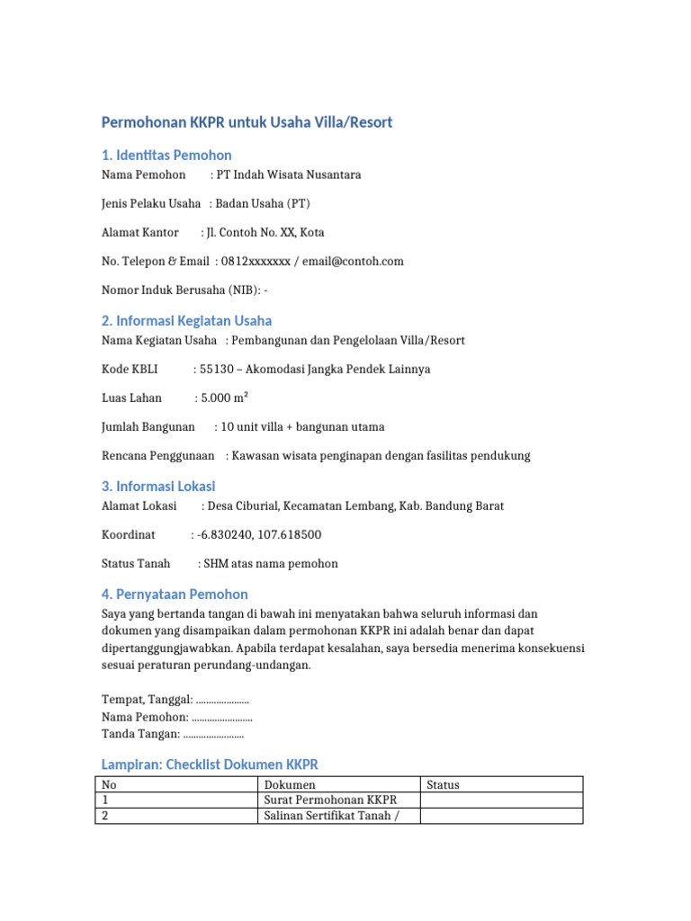 Permohonan KKPR Villa Resort | PDF