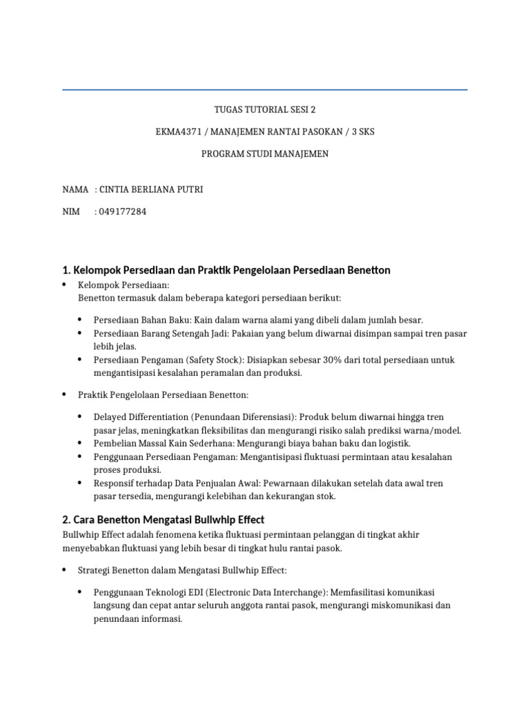 Tugas 2 Manajemen Rantai Pasokan Cintia | PDF