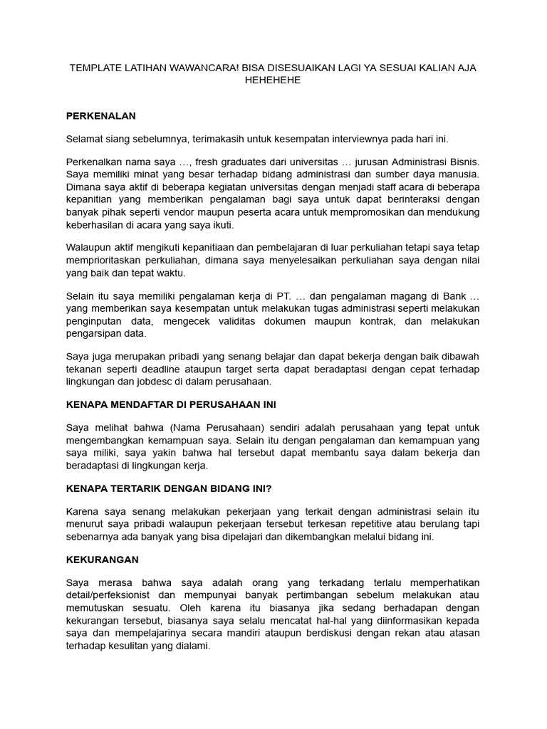 Template Latihan Wawancara | PDF