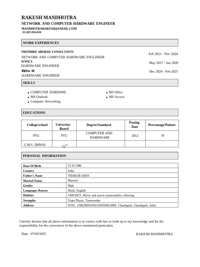 Resume Rakesh | PDF