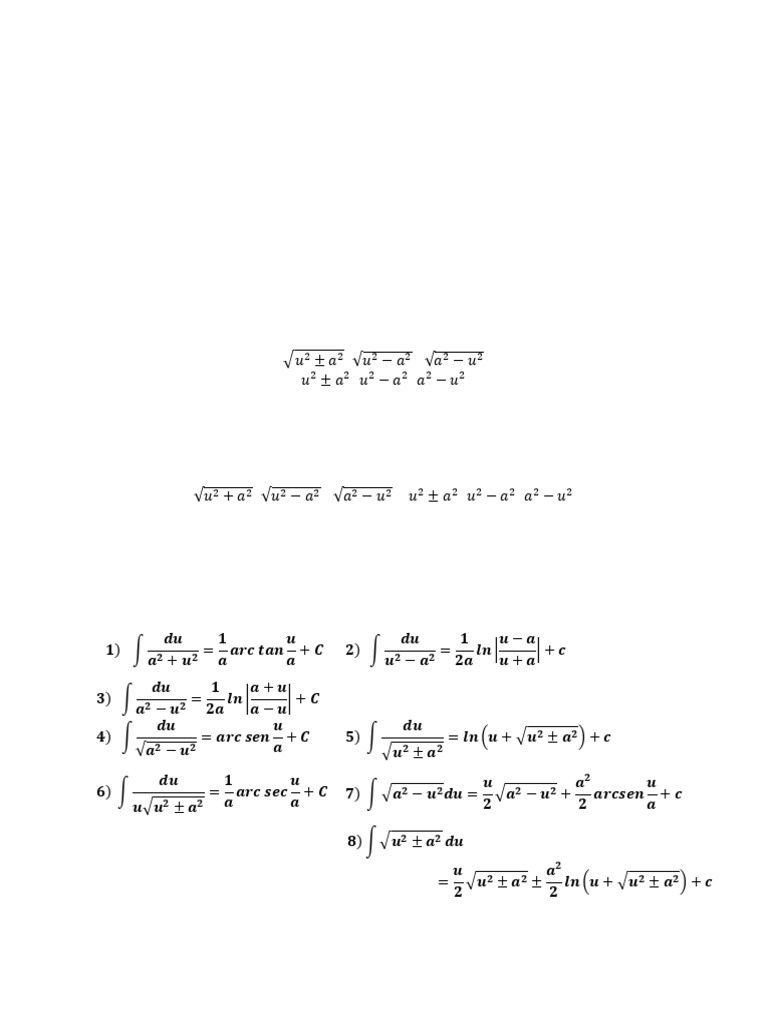 Formulario Cuadrados | PDF | Integral | Análisis matemático