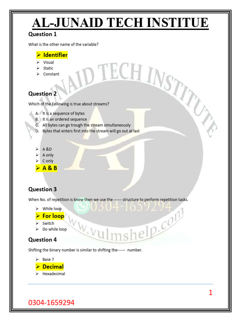 CS201 MIDTERM SOLVED MCQS by JUNAID - Removed | PDF | Pointer (Computer ...