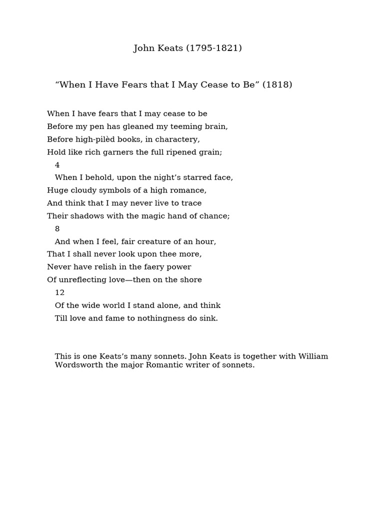 John Keats When I Have Fears and The Eve of St Agnes | PDF | Stanzaic ...