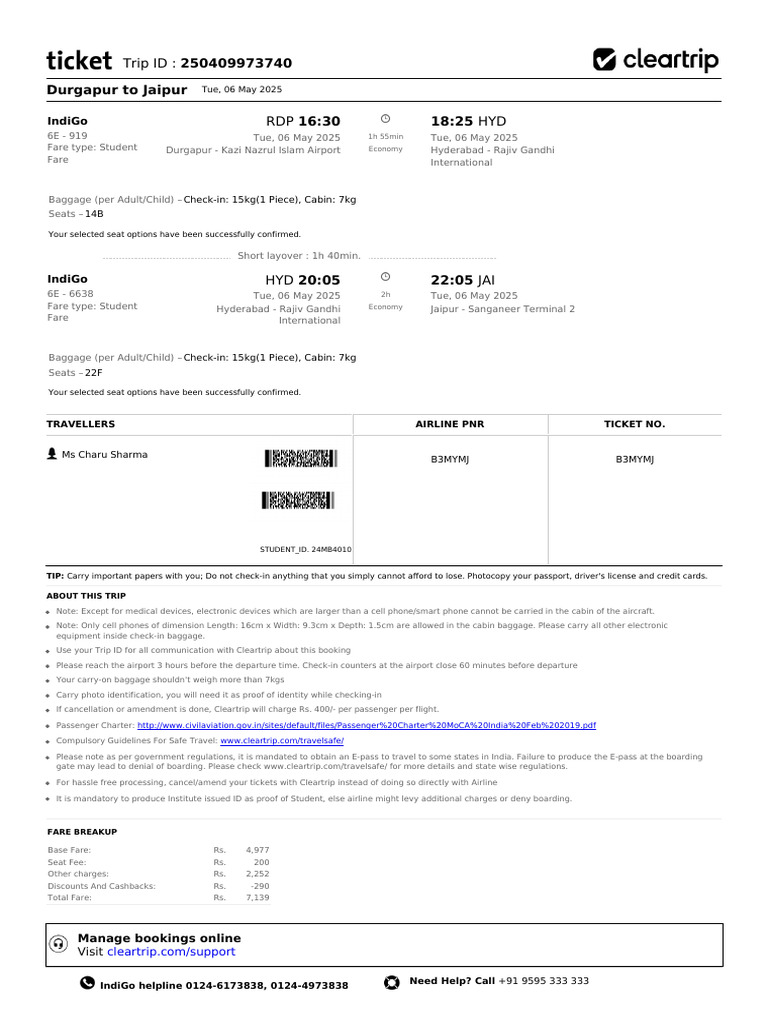 Cleartrip Flight E-Ticket | PDF | Identity Document | Aviation