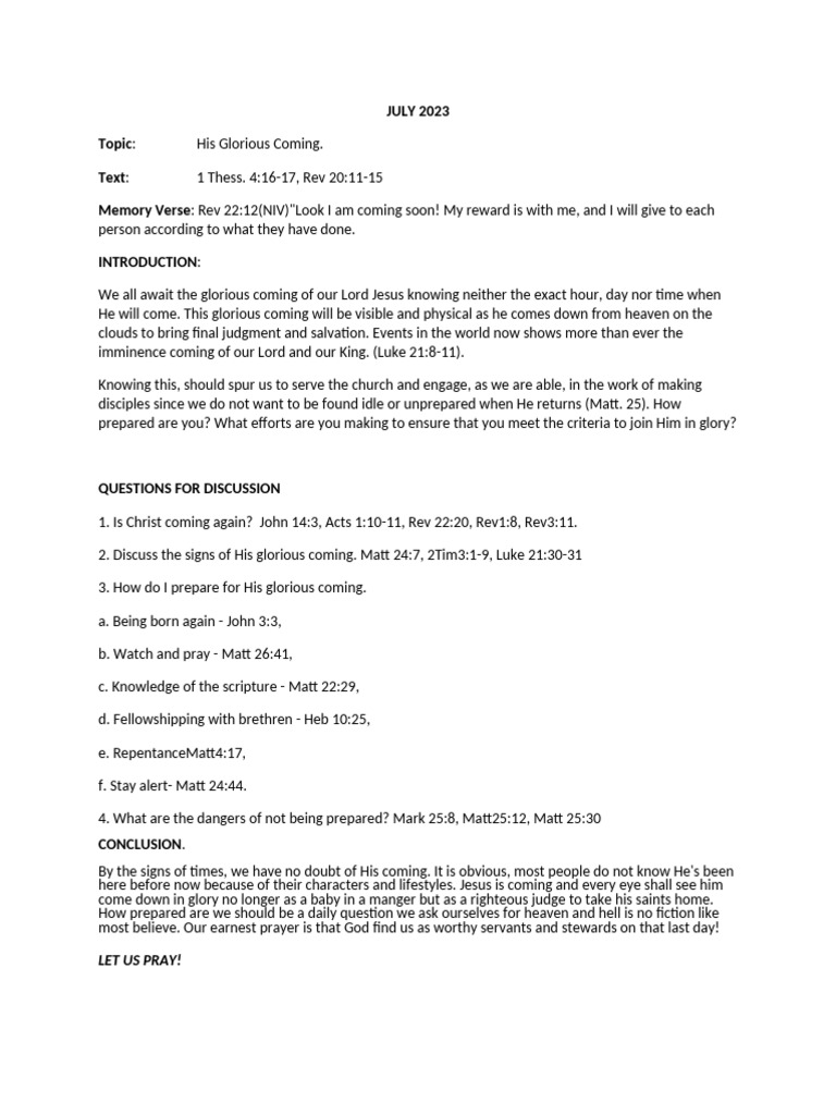 July 2023 Aflame Night Bible Study | PDF