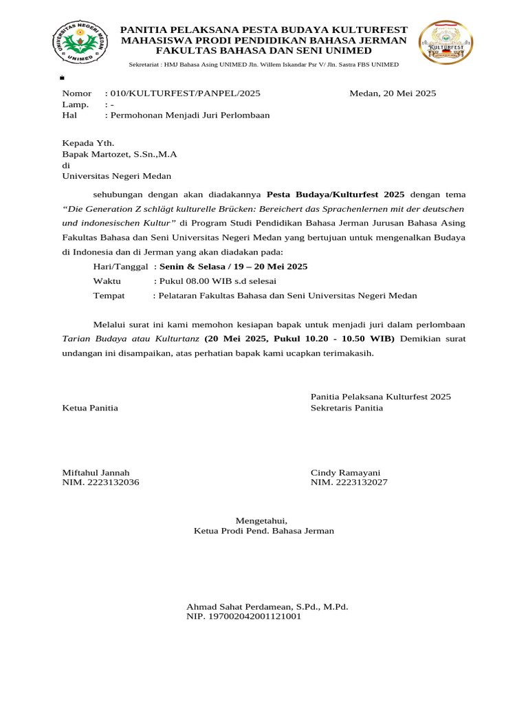 010 Surat Permohonan Juri Perlombaan Bapa Martozet Hari Ke 2 | PDF