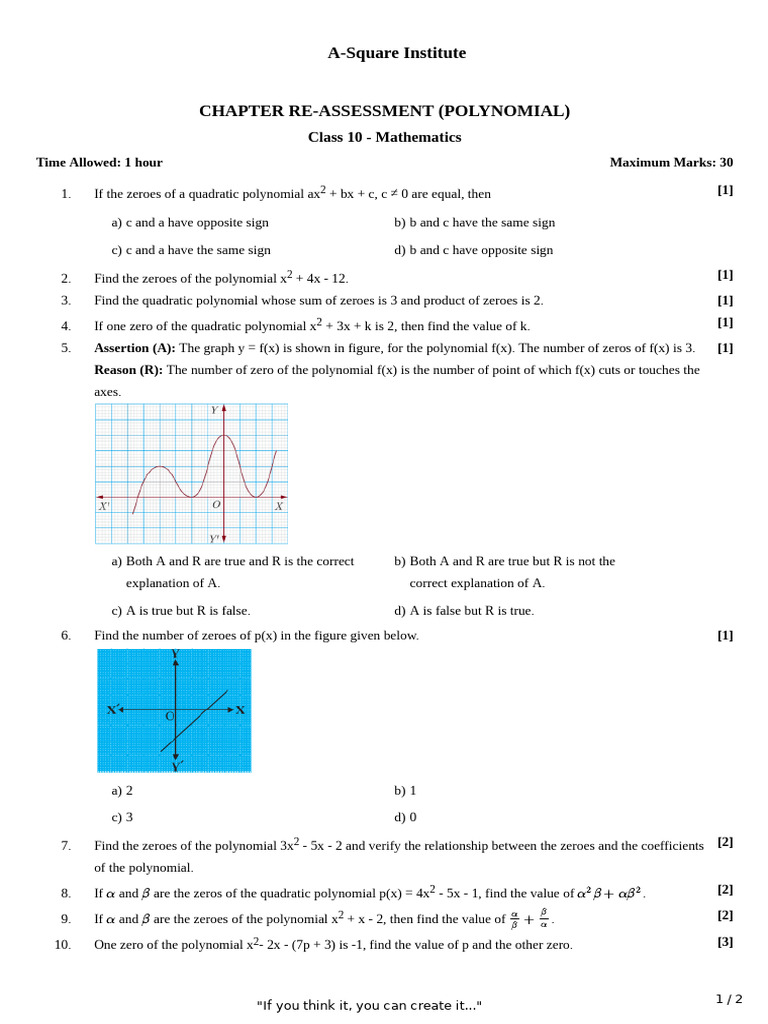 Polynomials Re Assessment A Square | PDF | Polynomial | Computational ...