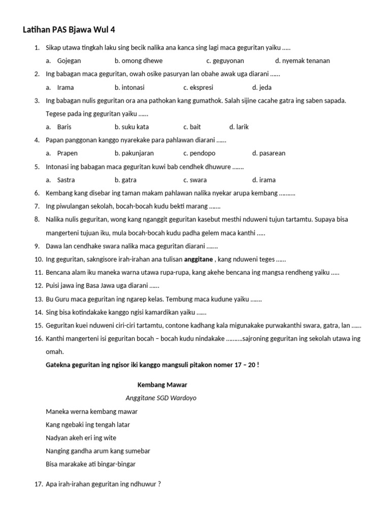 Latihan PAS Bjawa Wul 4 Stanley | PDF