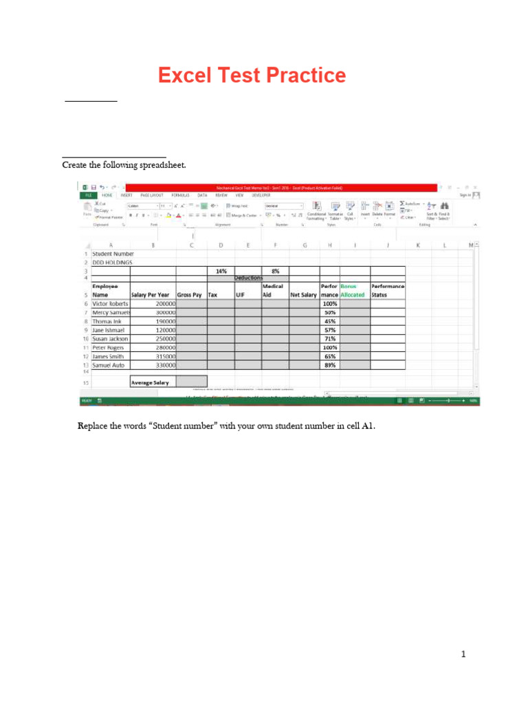 Excel Test Practice - Sem1 2025 | PDF | Spreadsheet | Microsoft Excel
