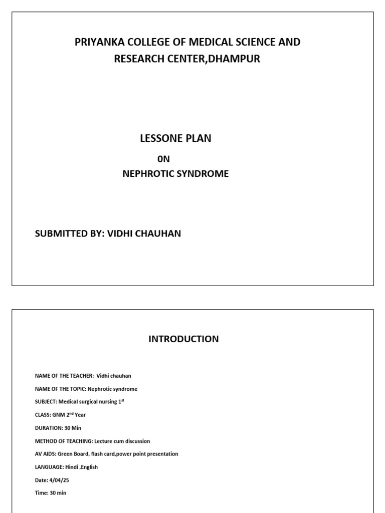 Lesson Plan On Nephrotic | PDF | Clinical Medicine | Internal Medicine