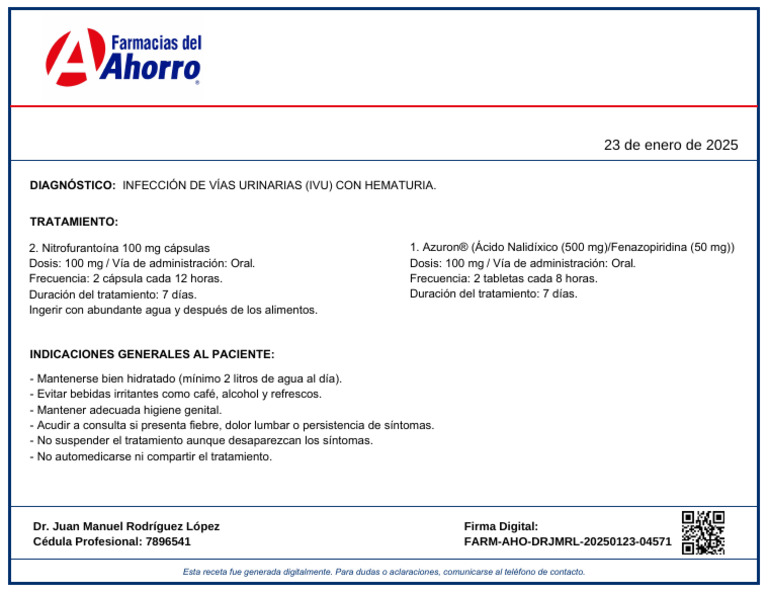 Receta Ivu Hematuria 23012025 | PDF