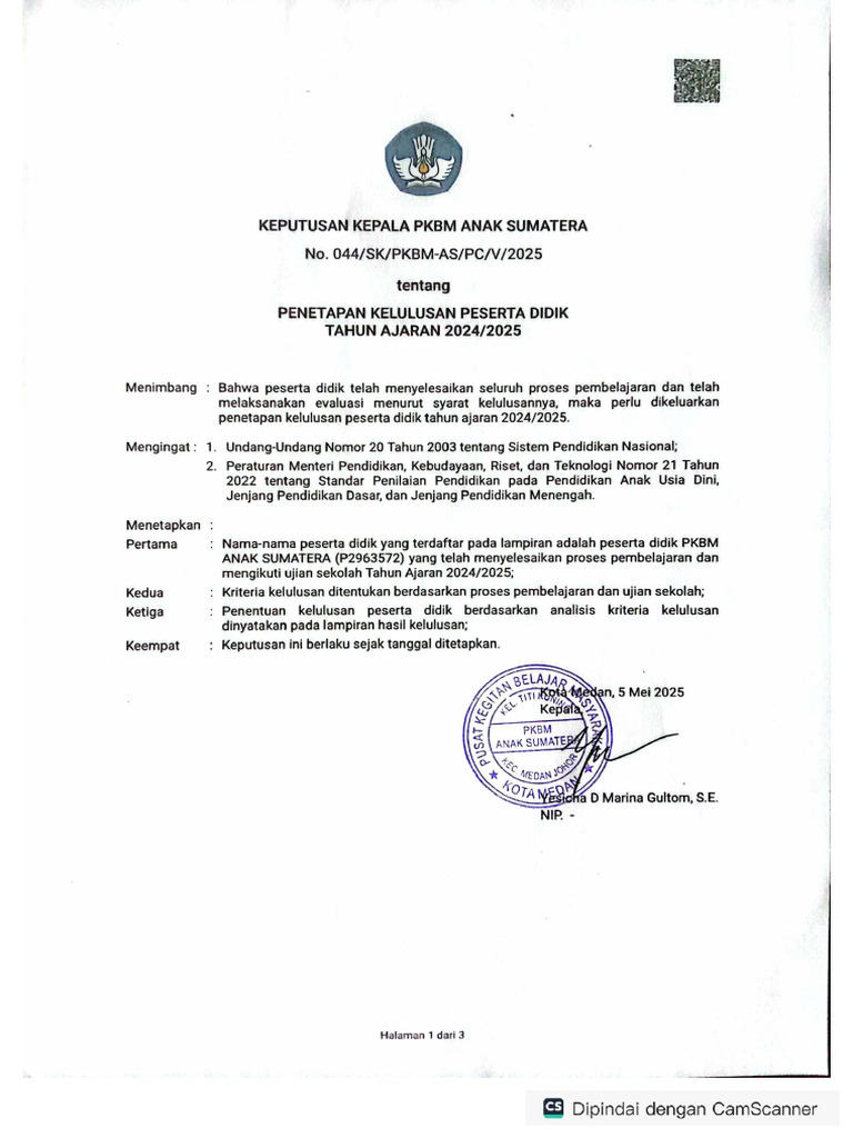 SK Penetapan Kelulusan Paket C 2024-2025 | PDF