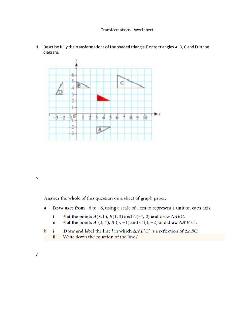 Transformations - Worksheet | PDF
