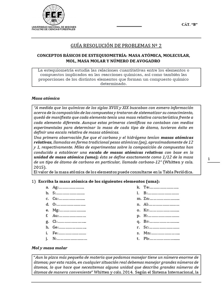 Estequiometría: Masa Atómica y Molar | PDF | Mole (Unidad) | Química