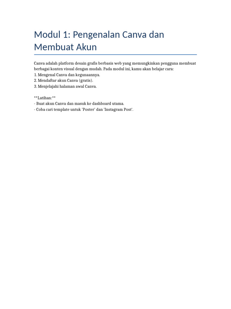 Modul 1 Pengenalan Canva Dan Membuat Akun | PDF