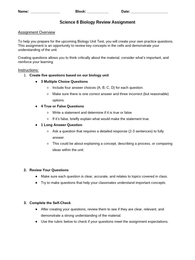 Science 8 Review Assignment | PDF | Multiple Choice | Learning