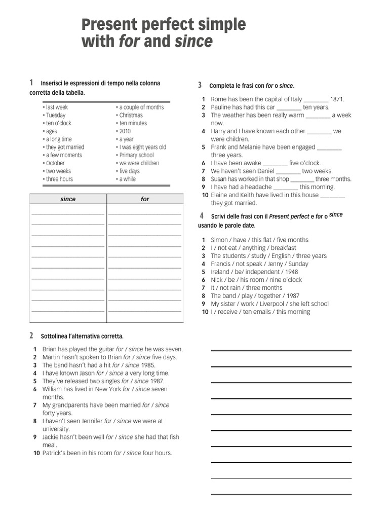 Present Perfect Simple With For and Since | PDF