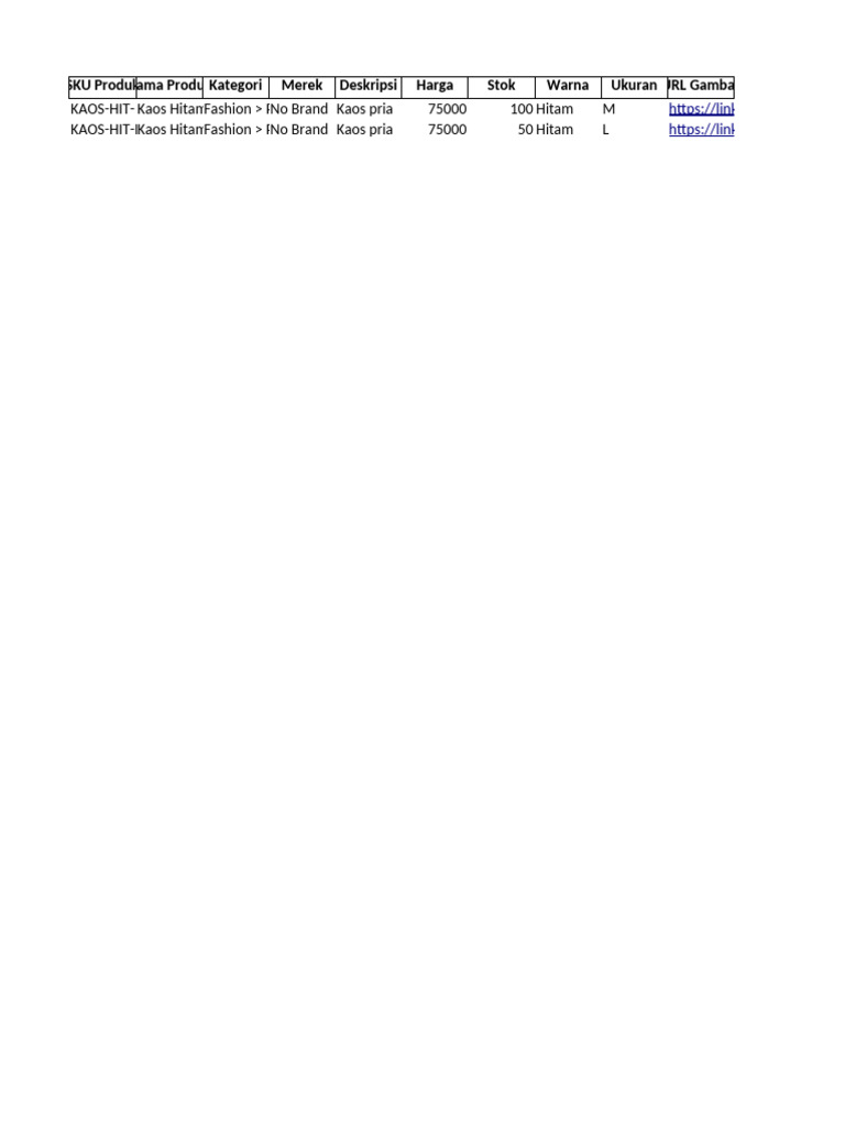 Template Upload Produk Lazada | PDF