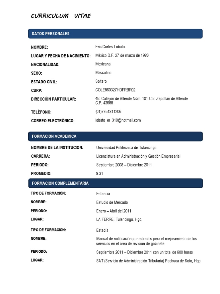 Curriculum Vitae Eric | PDF | Historia