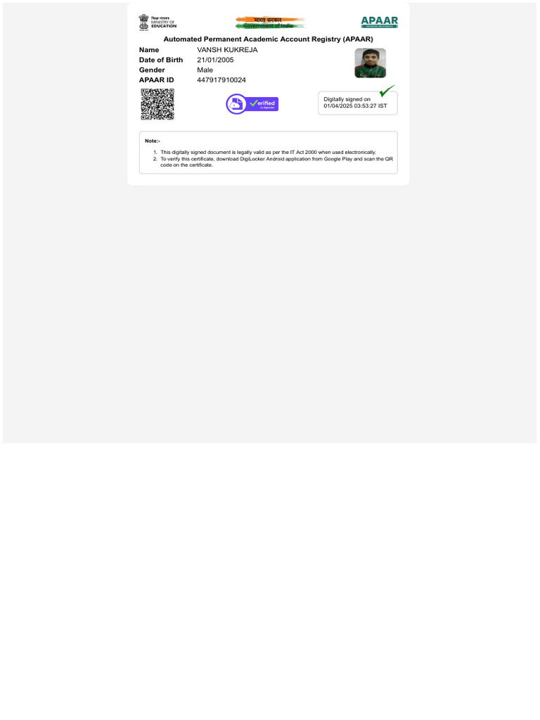 apaar id vansh | PDF