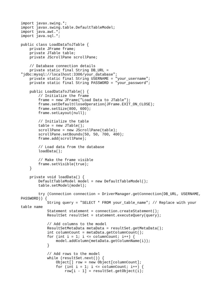 Jtable From Mysqk Working | PDF