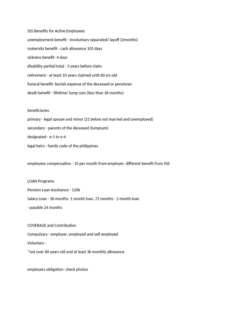 SSS Benefits For Active Employees | PDF
