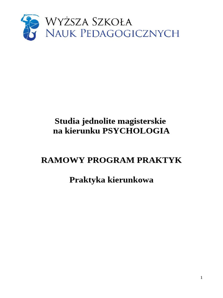 Ramowy Program Praktyki Kierunkowej-Psychologia | PDF