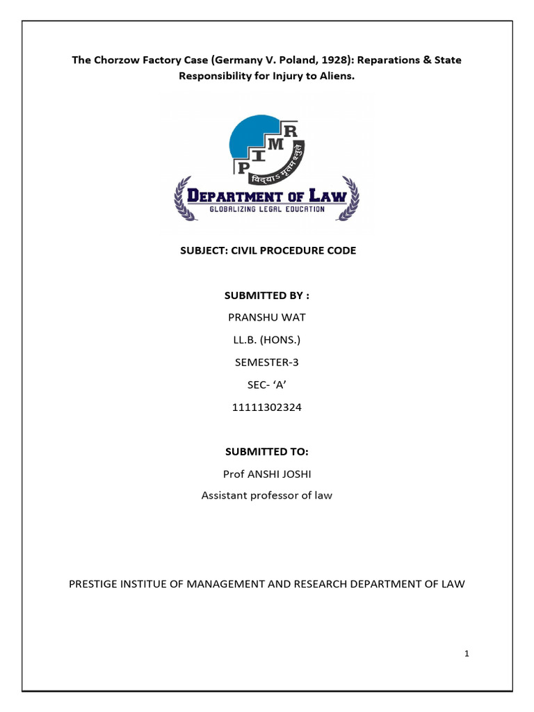 Pranshu Wat LLB 3rd SemThe Chorzow Factory Case PDF | PDF ...