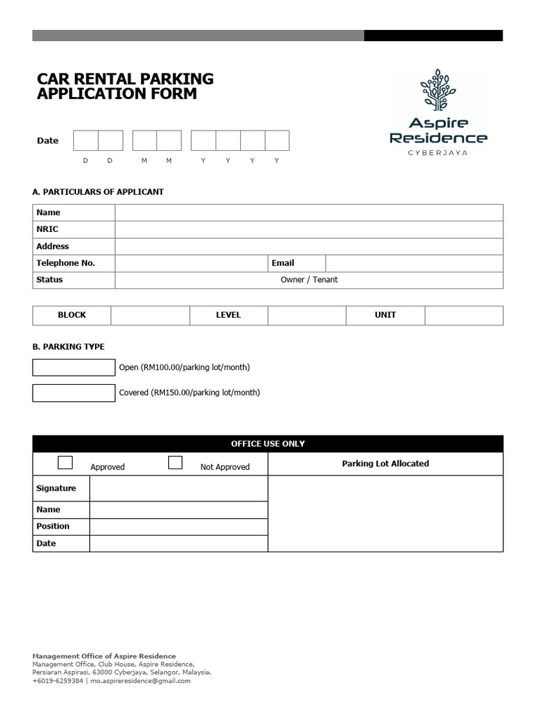 Car Rental Parking Application Form | PDF | Parking Lot | Parking