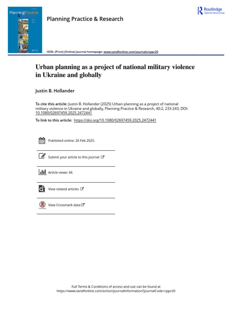 Urban Planning As A Project of National Military Violence in Ukraine ...