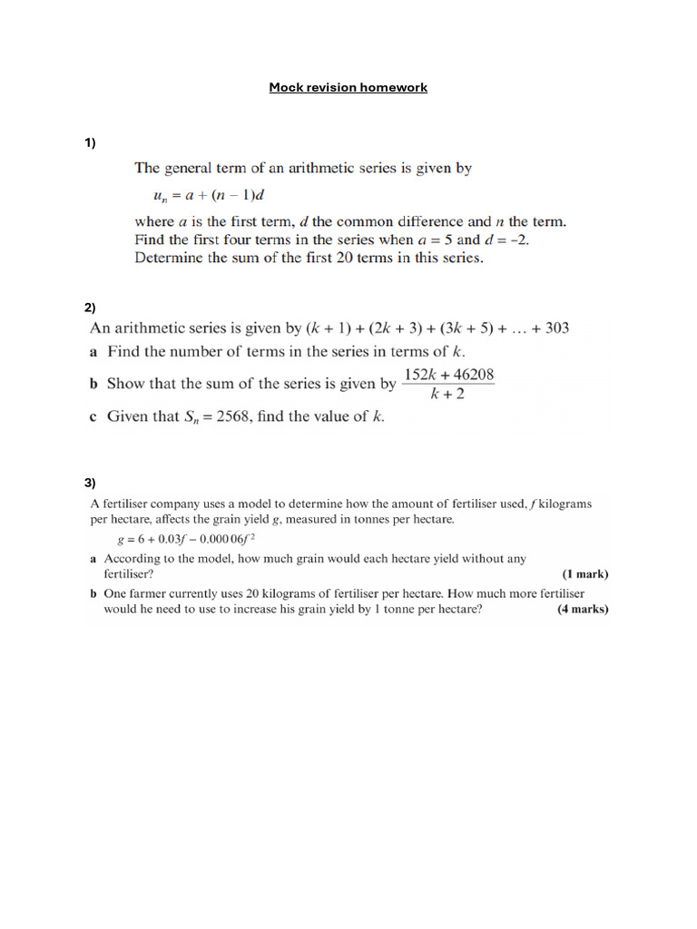Mock Revision Homework May 2025 | PDF