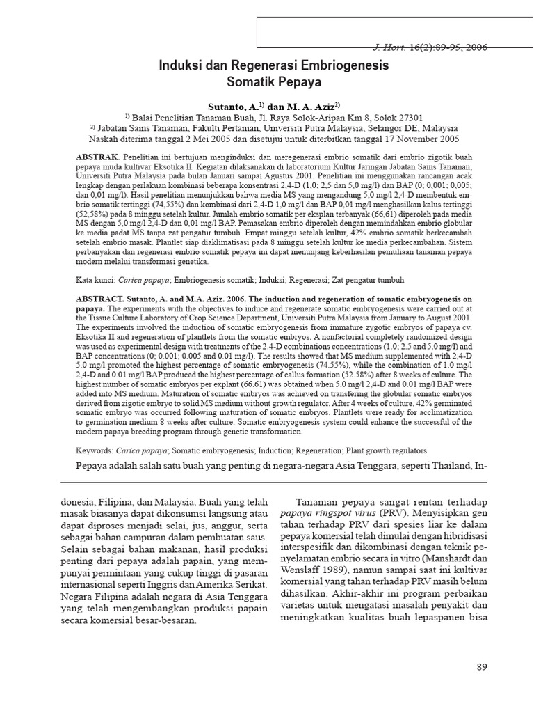 Induksi Embriogenesis Somatik Pepaya | PDF