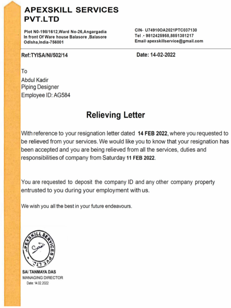 Expe. & Relieving Letter-1 | PDF