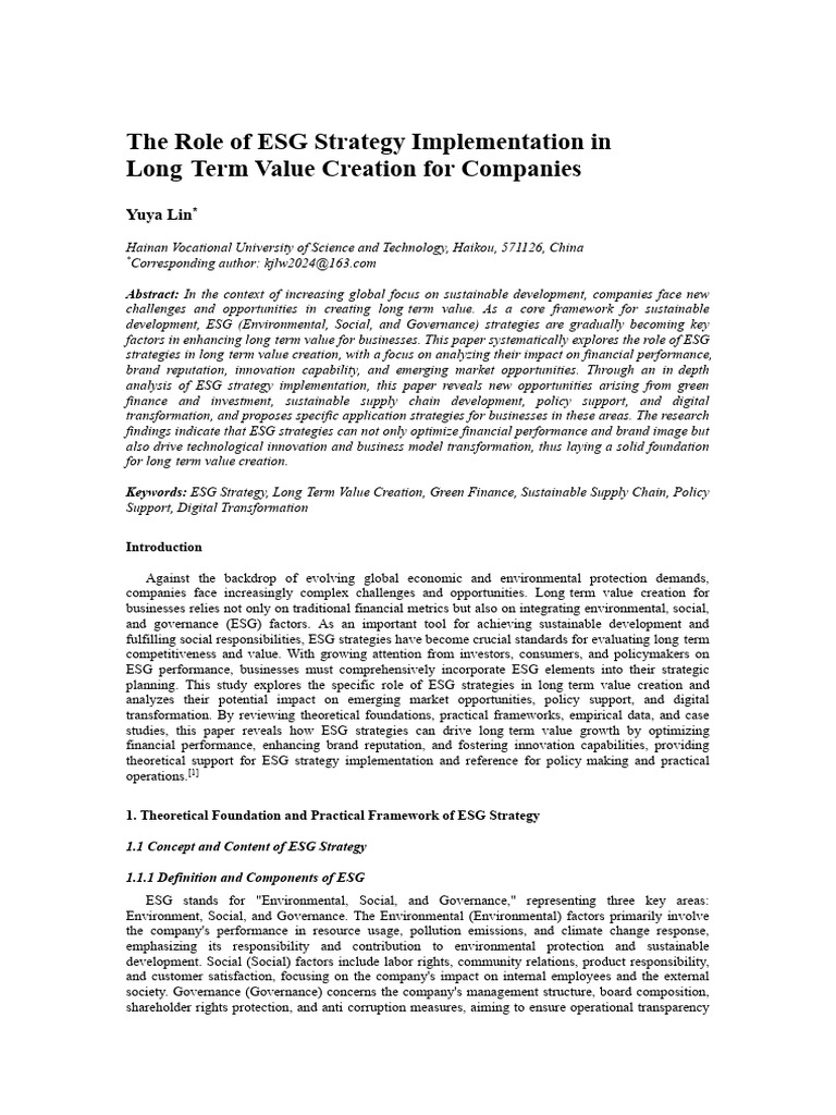 The Role of ESG Strategy Implementation in Long-Te | PDF ...