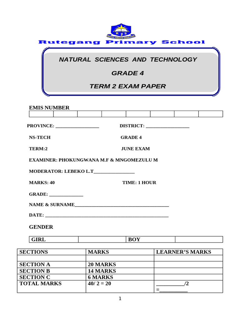 Natural Sciences and Technology Grade 4 Term 2 Test Final | PDF | Water ...