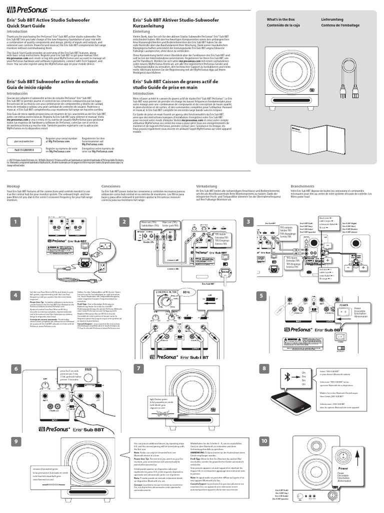 QSG - 27775XX125 - Eris Sub 8 BT Multilingual | PDF