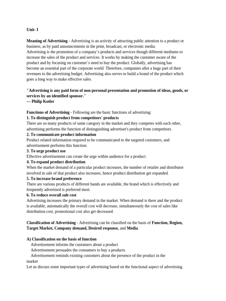 Unit - 1 Notes | PDF | Advertising | Online Advertising