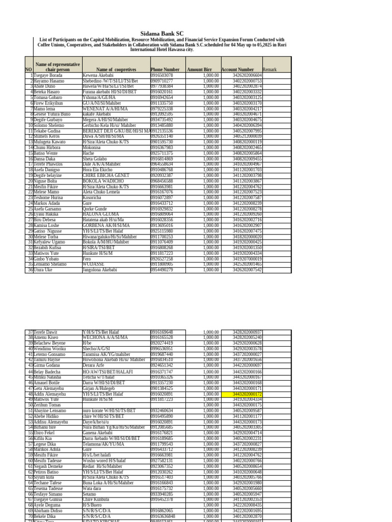 Sidama Bank Forum Participant List | PDF