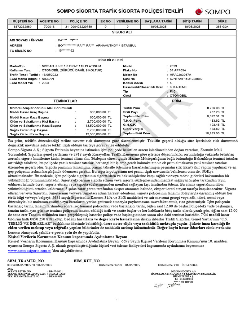 Trafik Sigortası-Sompo Sigorta-Standart Trafik | PDF