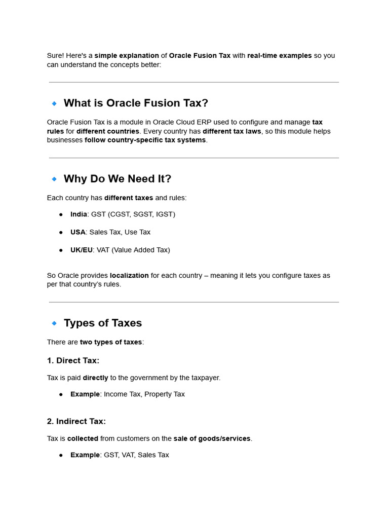 Oracle Fusion Tax Configuration Guide | PDF | Value Added Tax | Taxes