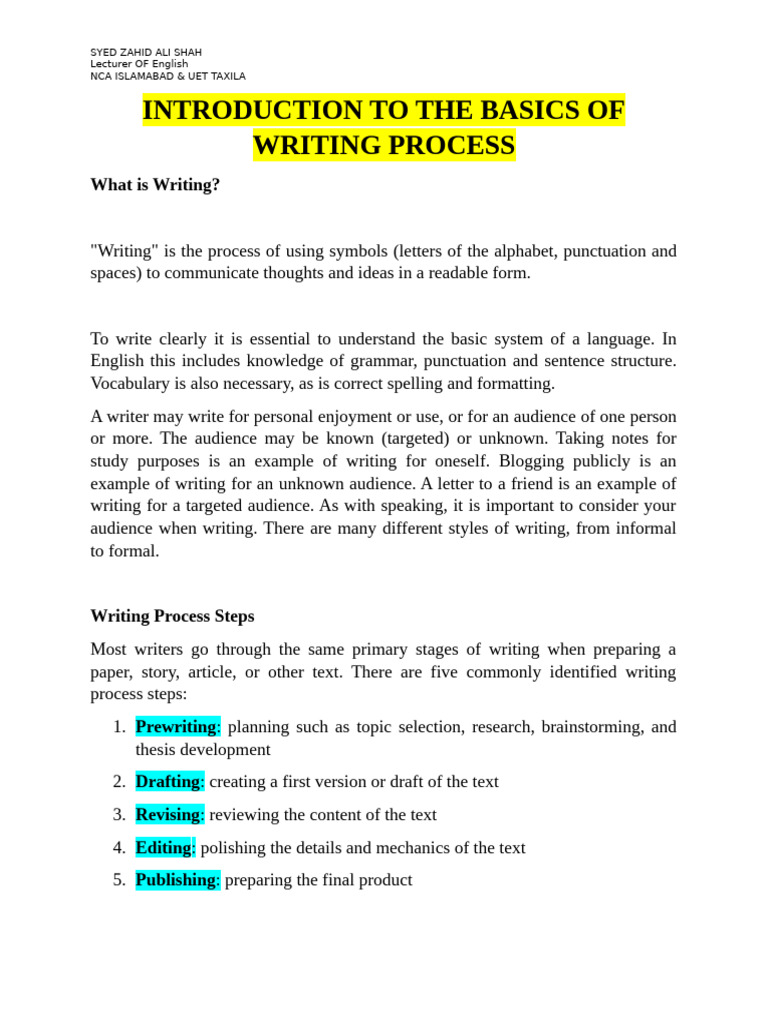 lec-2-INTRODUCTION TO THE BASICS OF WRITING PROCESS | PDF | Human ...