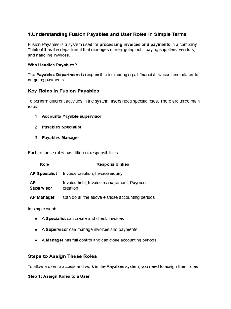 Fusion Payables User Roles Explained | PDF | Accounts Payable | Invoice