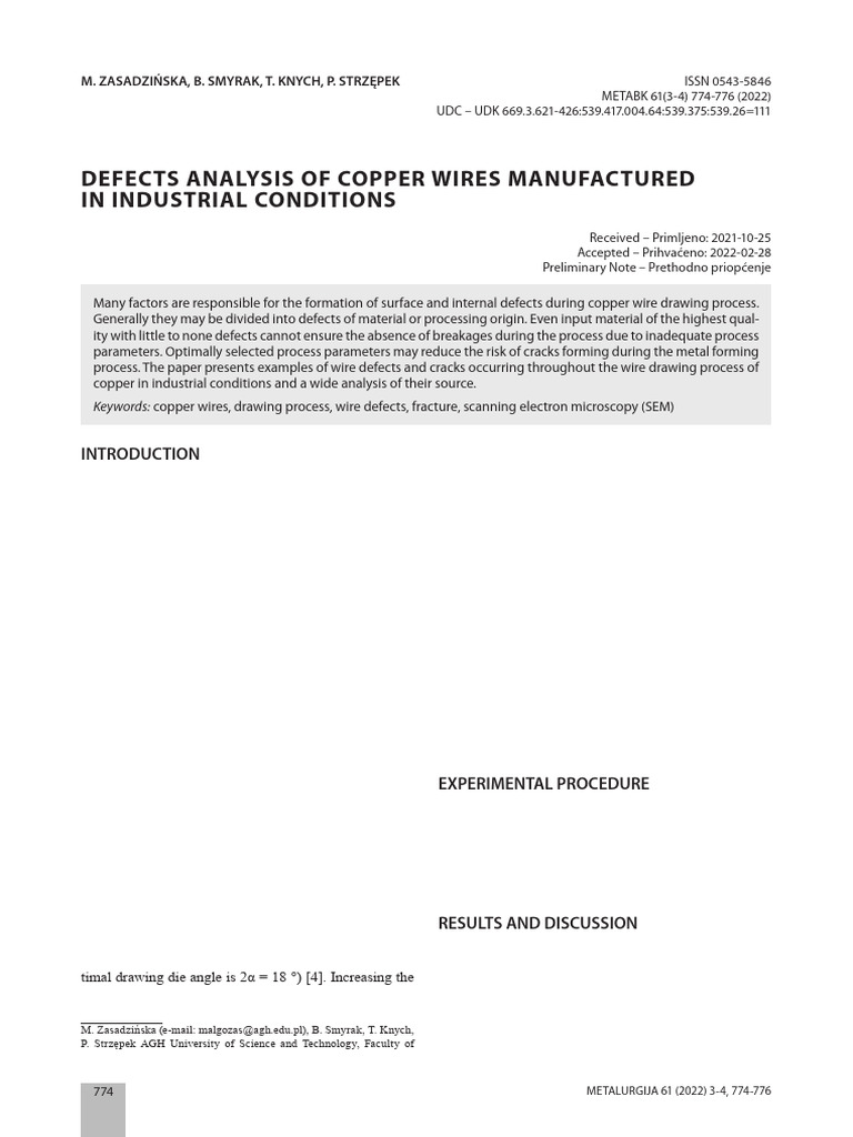 Defects Analysis of Copper Wires Manufactured | PDF | Fracture | Iron