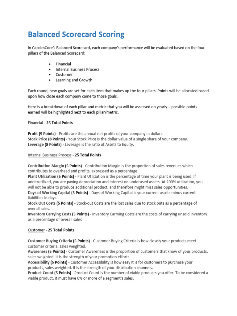 Balanced Scorecard Scoring | PDF | Leverage (Finance) | Inventory