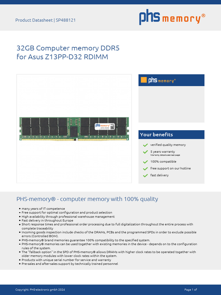 32GB DDR5 Memory for Asus Z13PP-D32 | PDF | Computing | Computer Memory