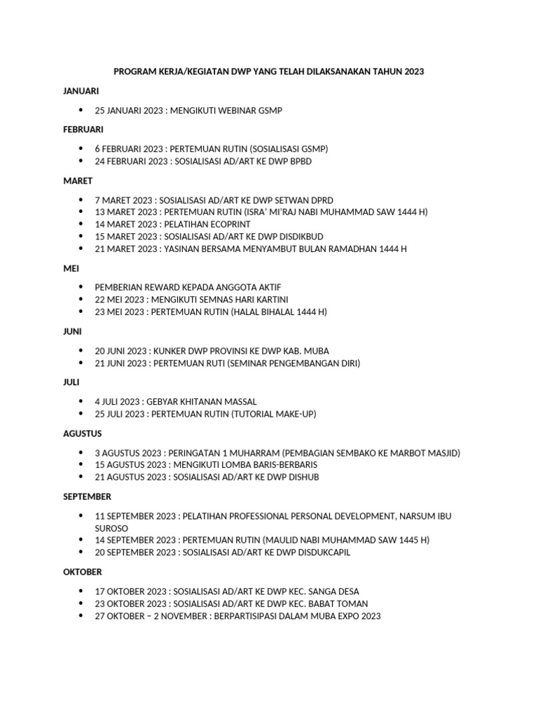 Kegiatan DWP 2023: Program dan Acara | PDF